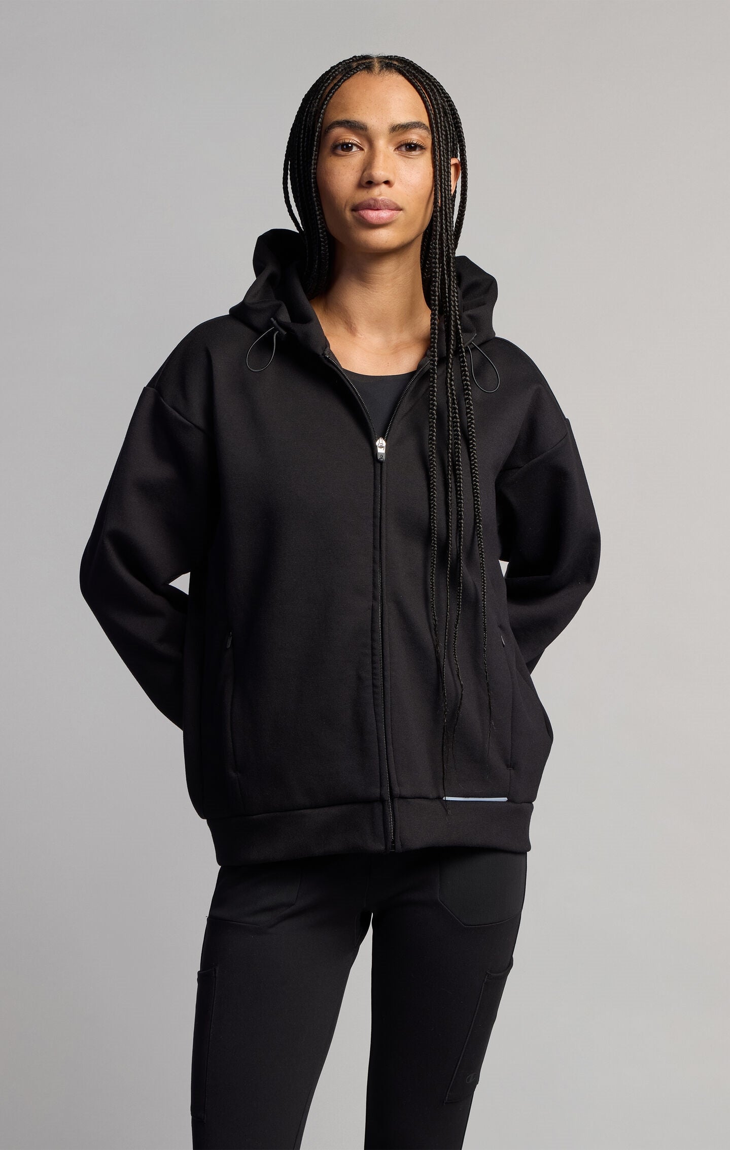Women's Hooded Zip Sweatshirt in Stretch Nylon C-Tech Black c-tech ...