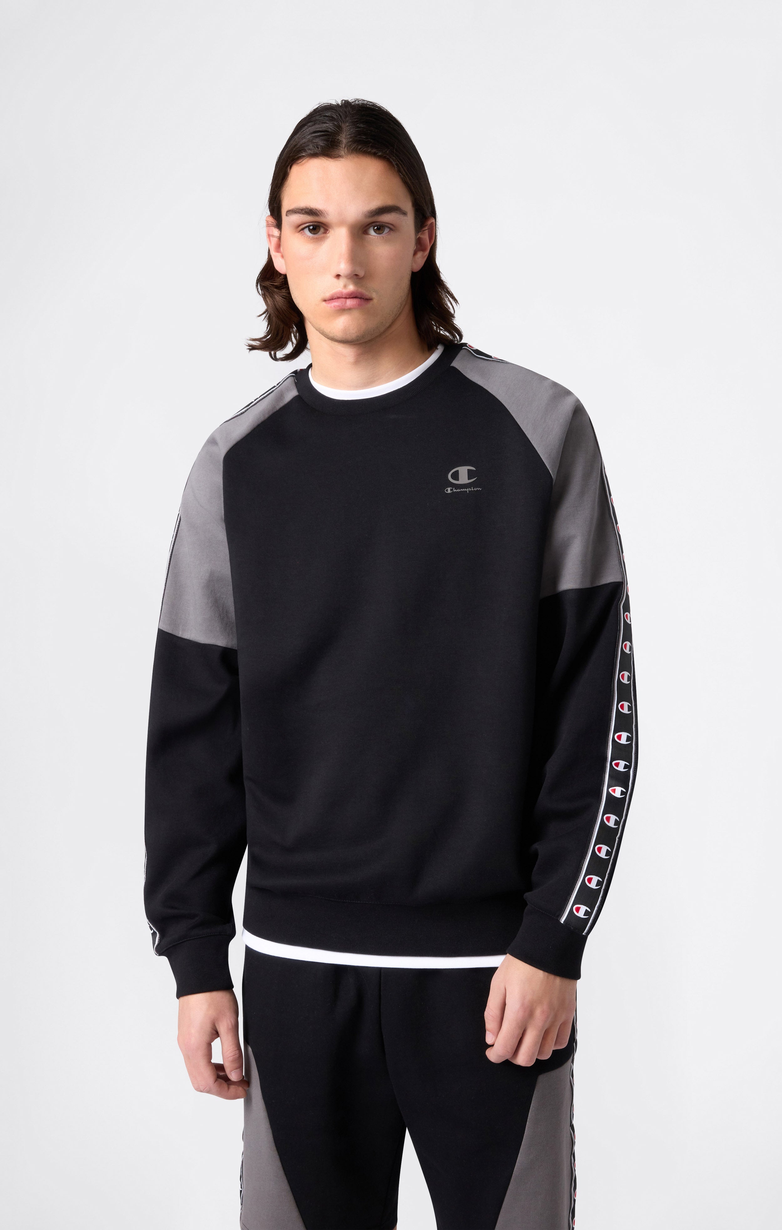 Men’s Interlock Tape Logo Crewneck Sweatshirt Black c-sport | Champion