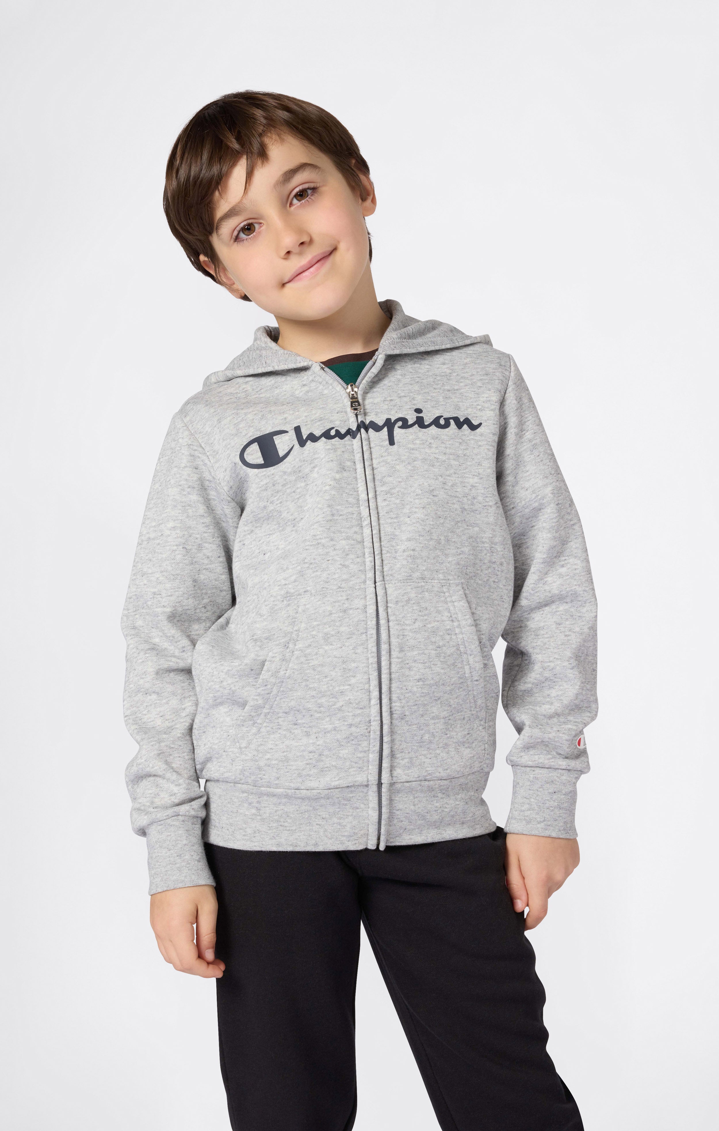 Boys' Fleece Full Zip Hoodie Script Logo Light Grey script shop ...