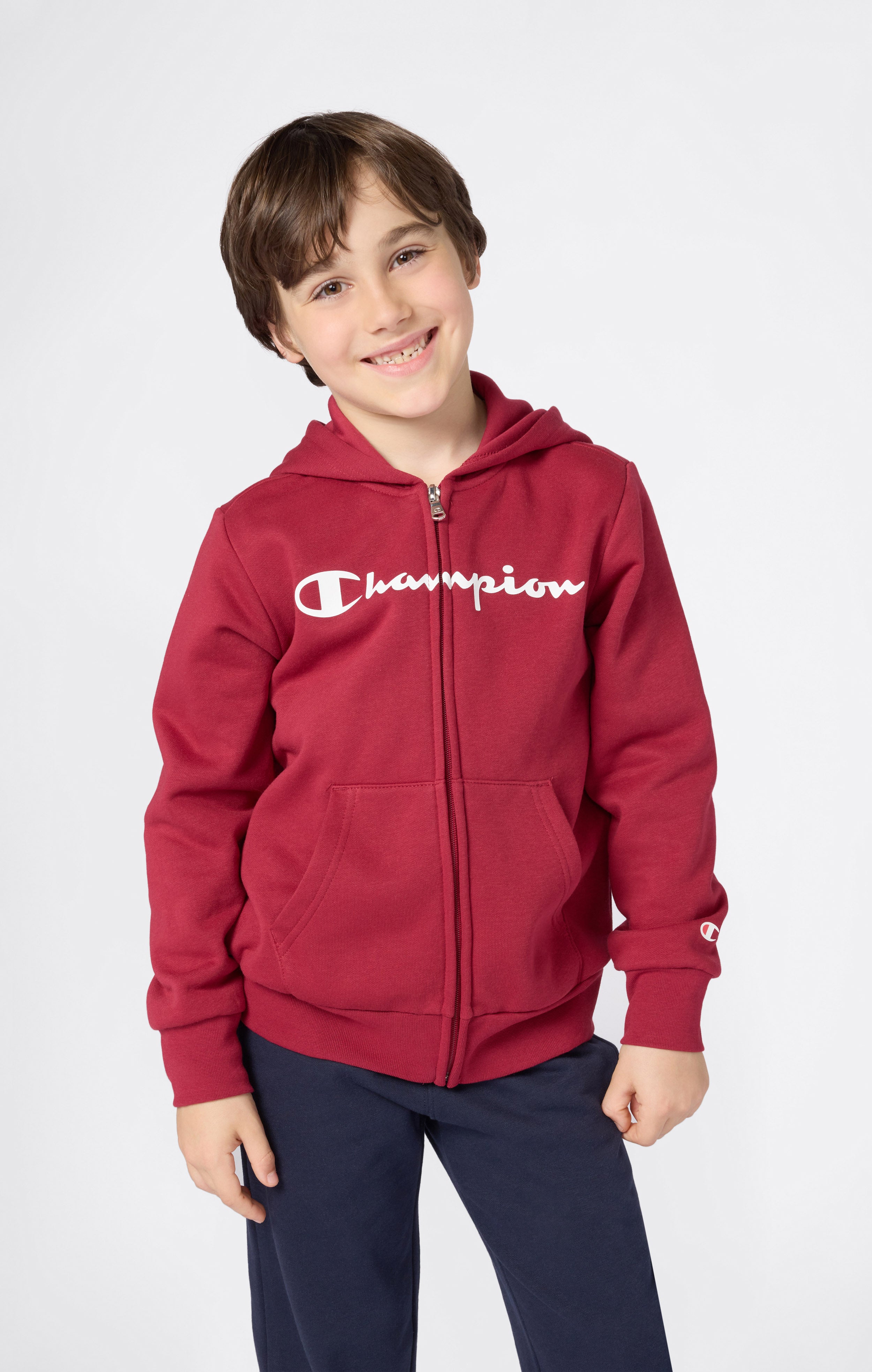 Boys' Fleece Full Zip Hoodie Script Logo red nos amazon | Champion ...